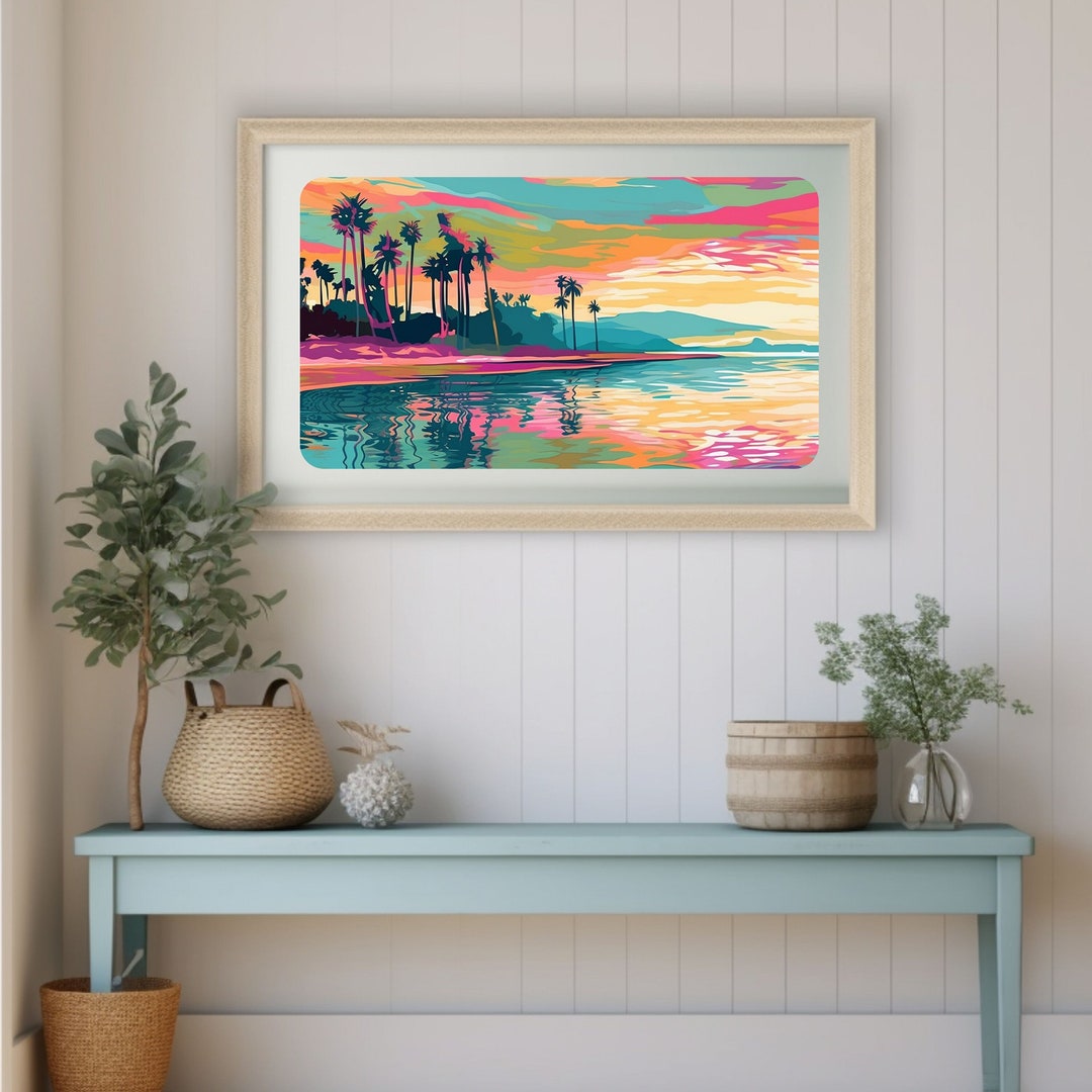 Palm Beach Ocean Sunset Digital Print, Vibrant Oranges, Pinks, Yellow ...