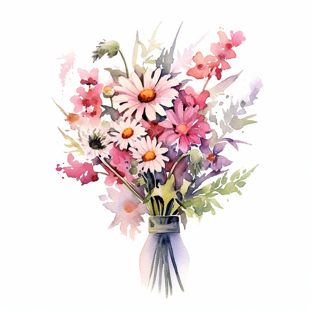 4 Delicate Pink Wildflower Watercolor PNG Files, PNG Digital Files of ...