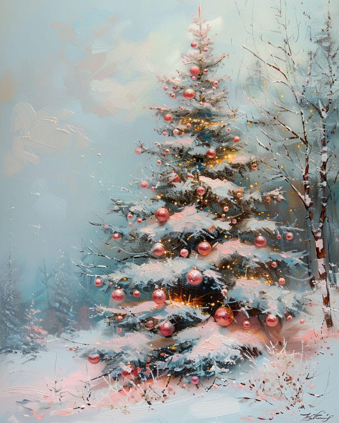 Twilight Christmas Tree Art: Ethereal Purple & Gold (digital Download ...