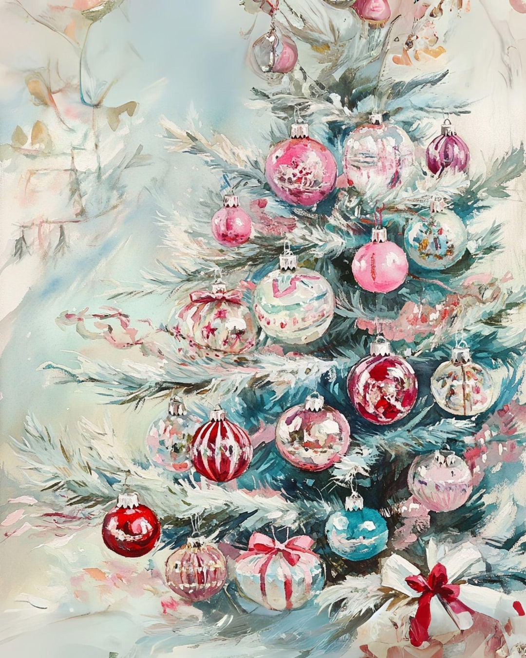 Vintage Christmas Tree Art, Classic 1950s Color Palette, 5 Digital ...