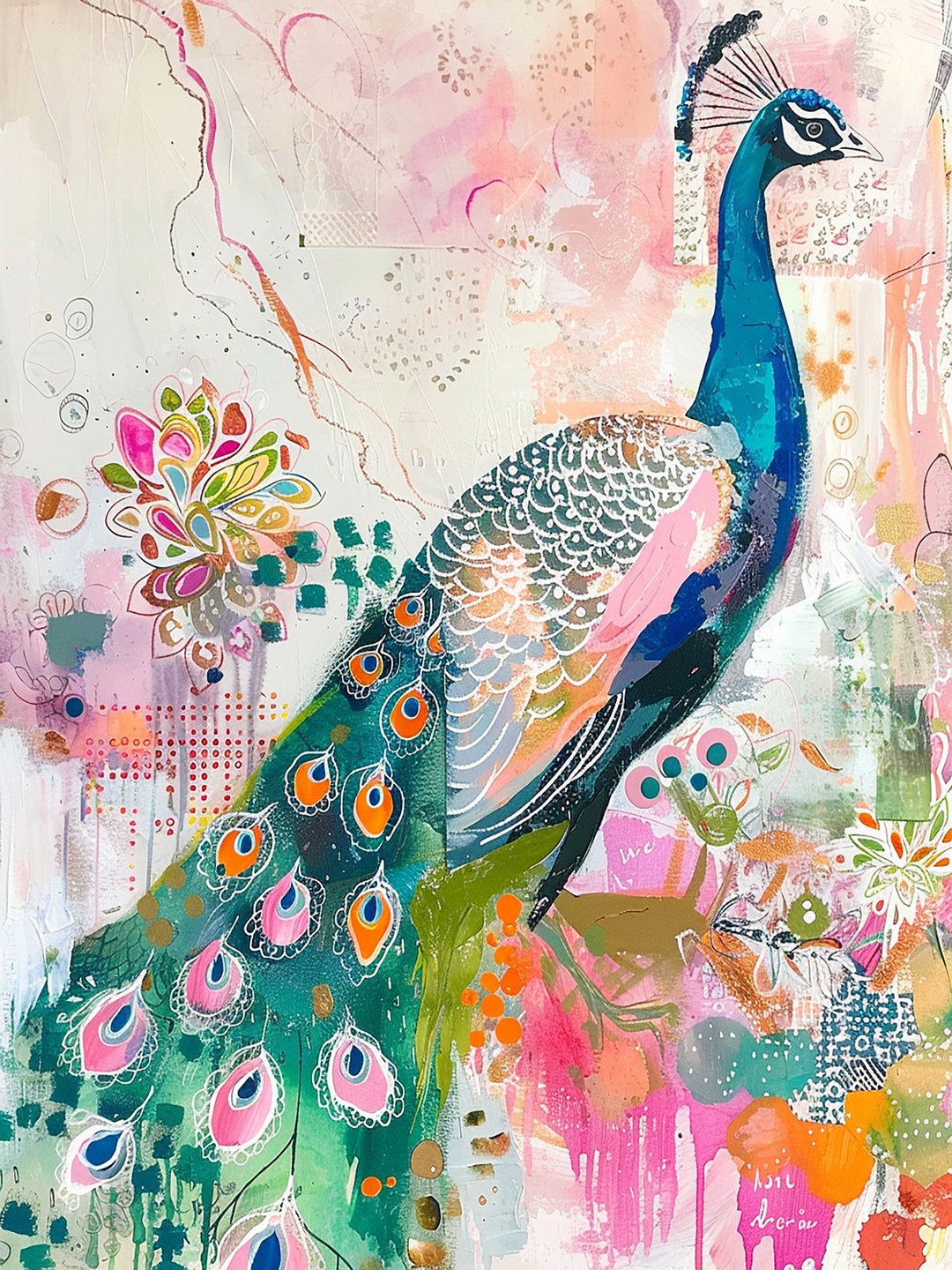 Blue Peacock Plumage Art Print: Vibrant Home Decor (digital Download ...