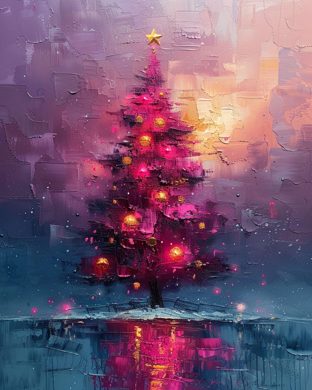 Twilight Christmas Tree Art: Ethereal Purple & Gold (digital Download ...
