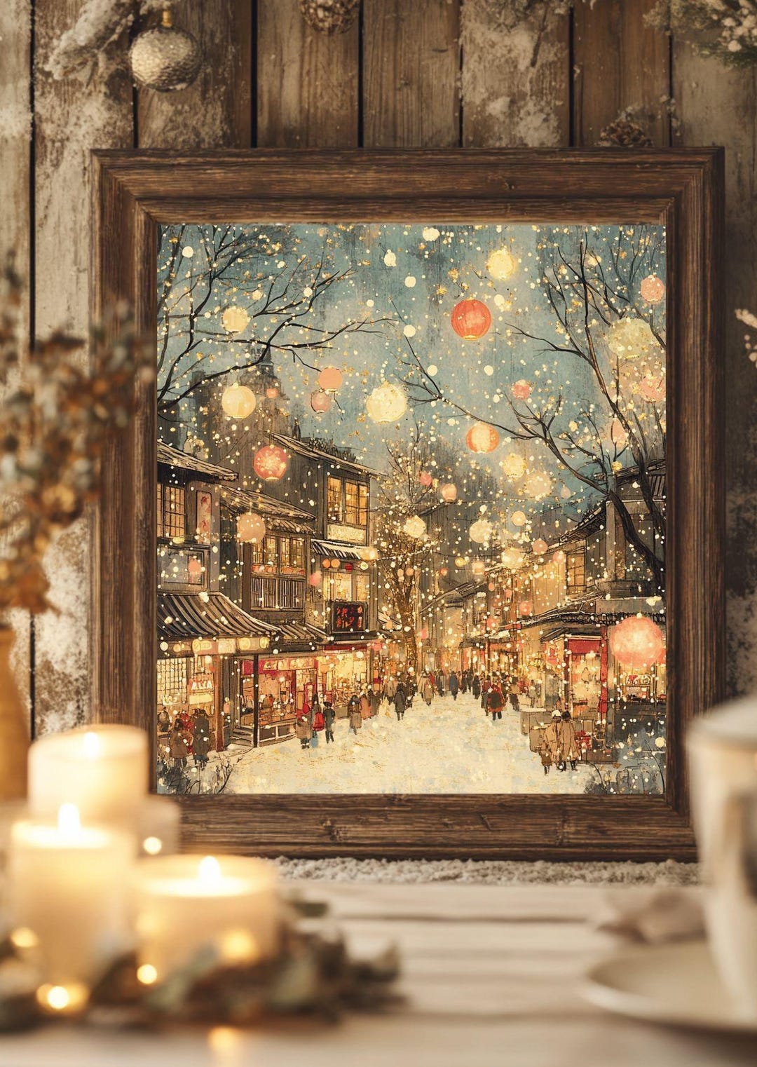 Vintage Christmas City Art Print | Nostalgic Holiday Town (PDF Download ...