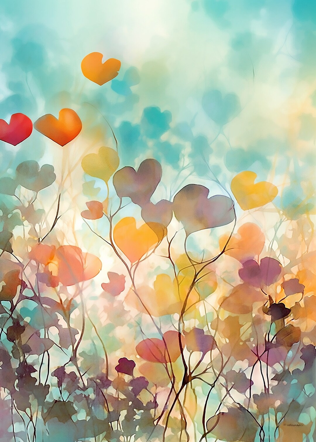 Fall Heart Tree Thanksgiving Tree Watercolor Heart, Nostalgic JPEG ...