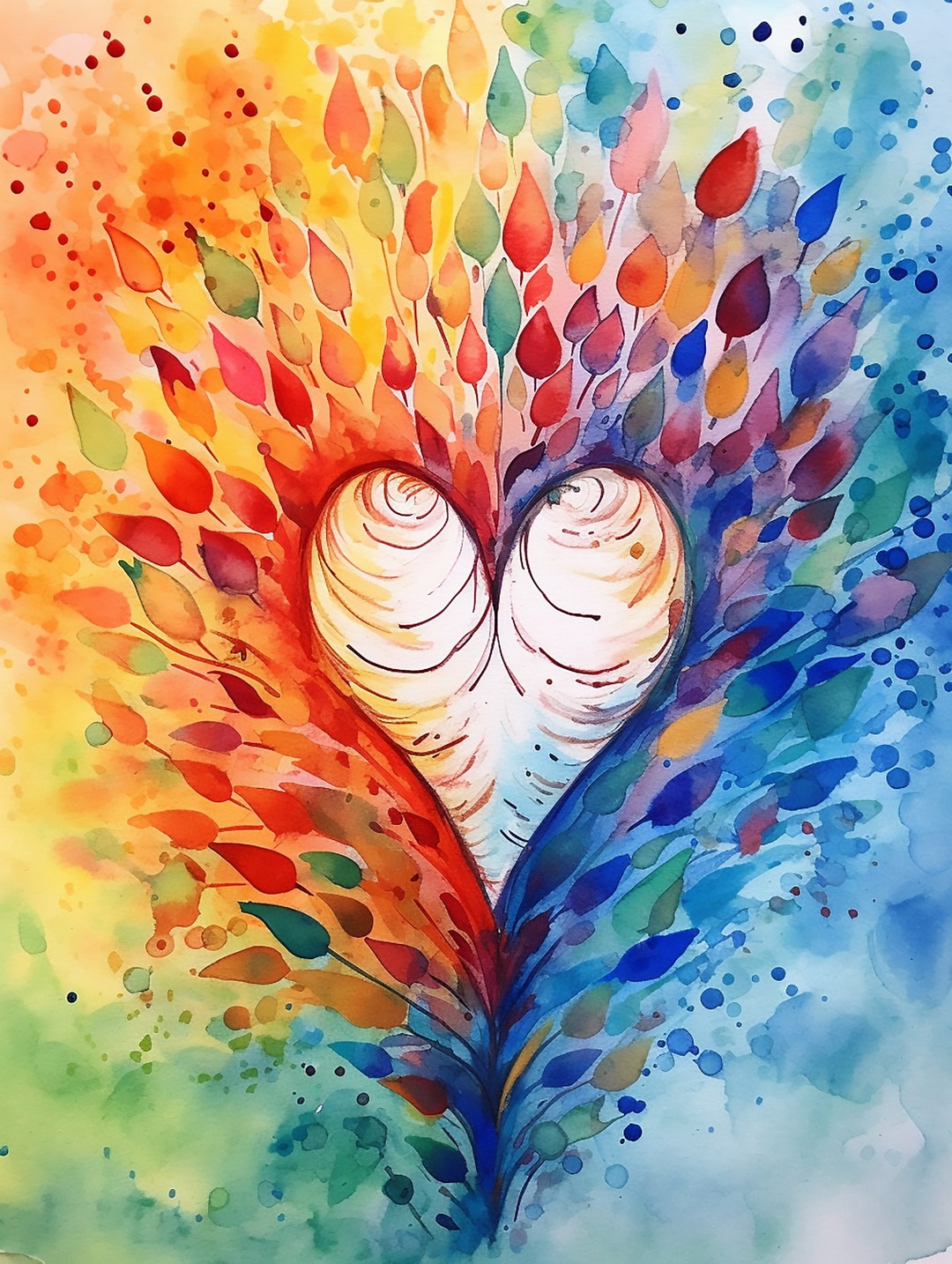 Colorful Heart Watercolor Design- Digital Download - Heart Art Download ...