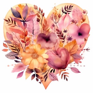 Autumn Botanical Heart PNG, Fall Leaves and Florals Design, Autumn ...