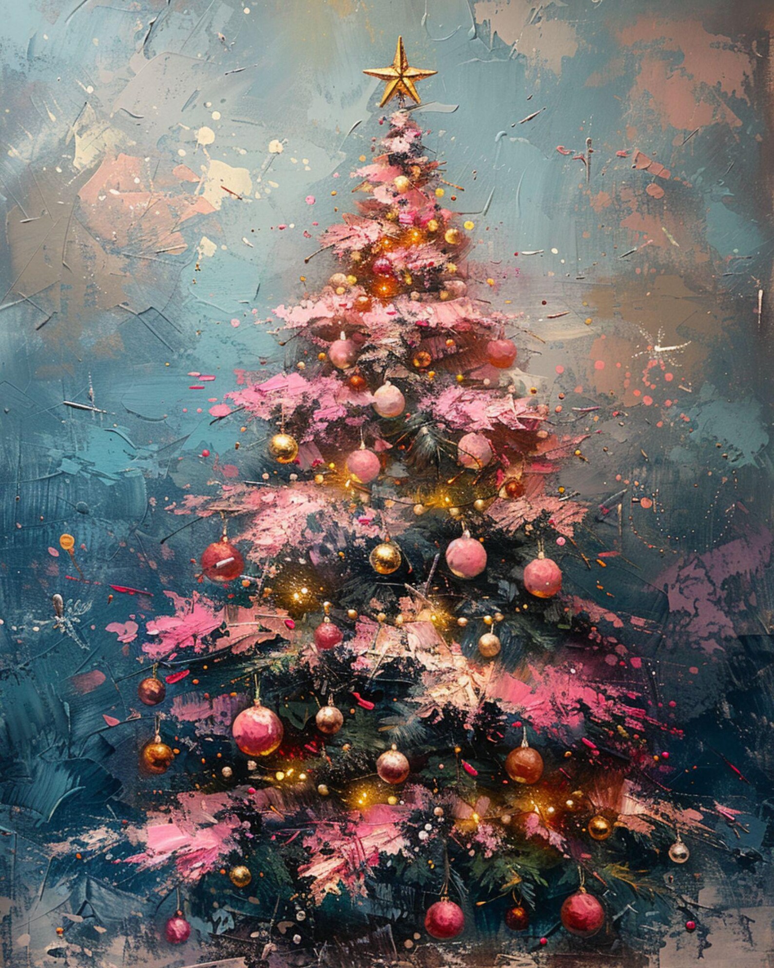 Twilight Christmas Tree Art: Ethereal Purple & Gold (digital Download ...