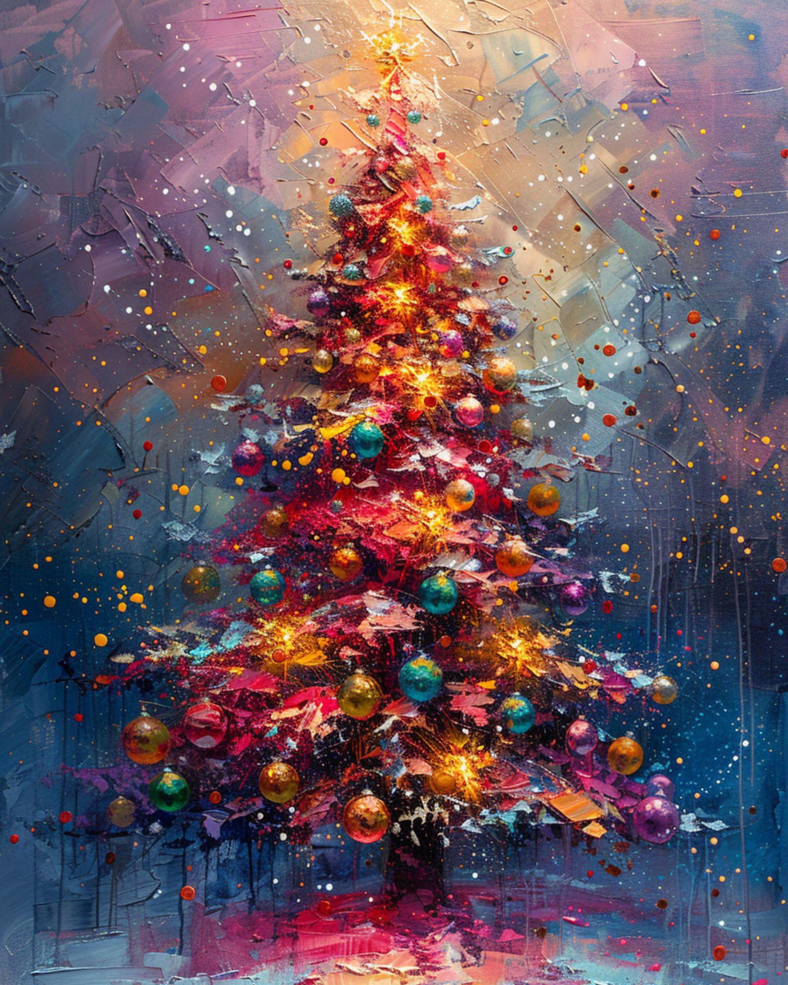 Twilight Christmas Tree Art: Ethereal Purple & Gold (digital Download ...