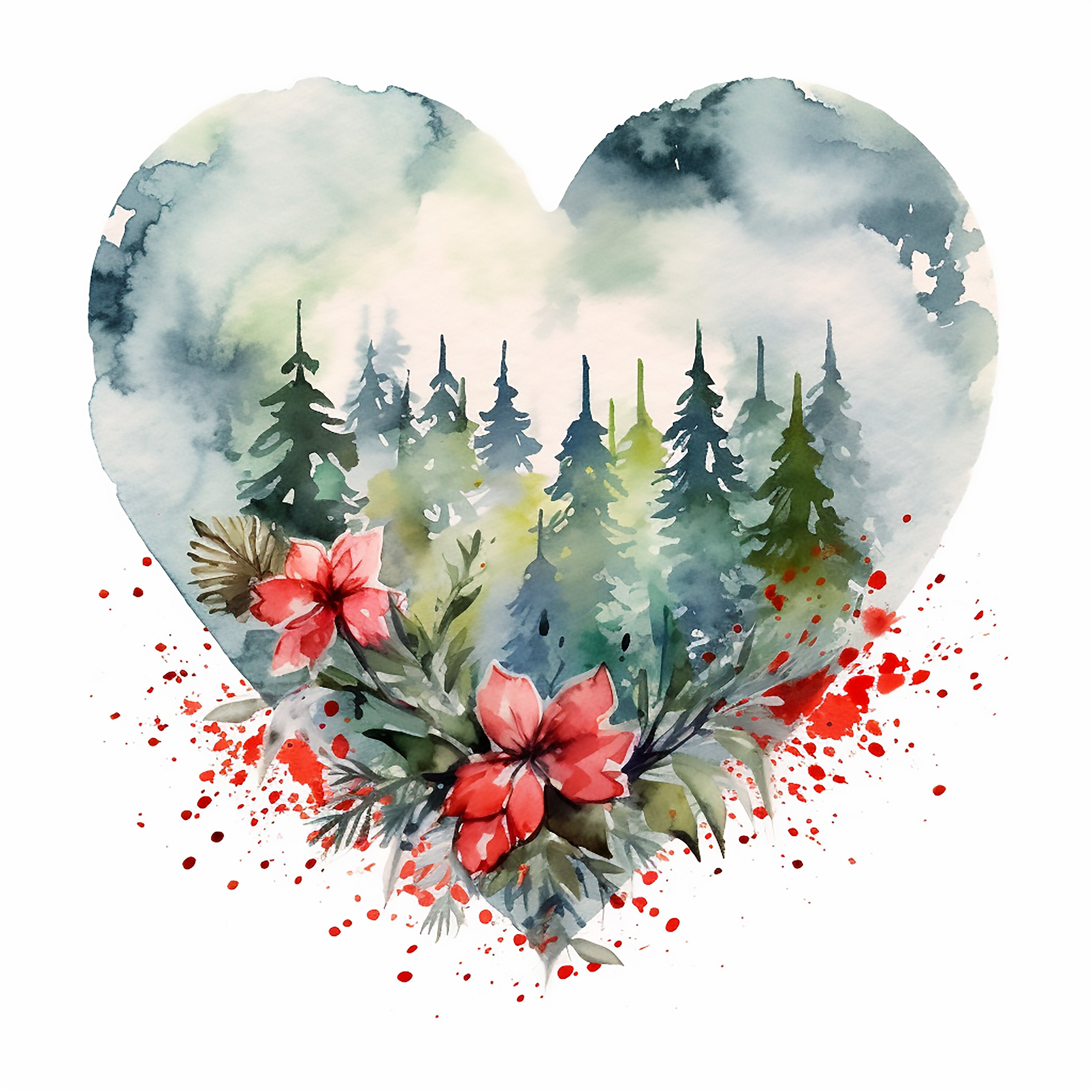 Wreath Shaped Heart Christmas Tree Clip Art, Digital File of a ...