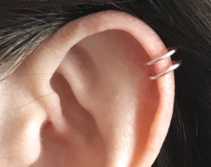 Fake Helix Ring, Helix Hoops,two Ring Helix, Ear Cuff, Silver Helix ...