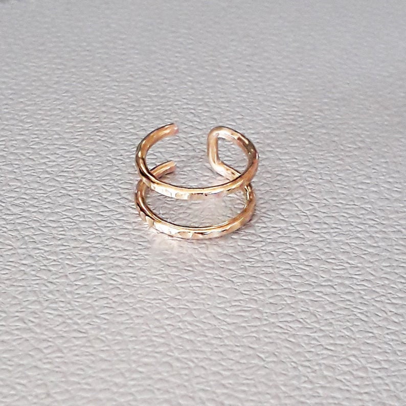 Cute Silver Ear Cuff Helix Wrap , Tiny Huggie Double Ring Clip on ...