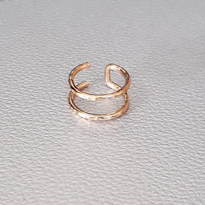 Cute Silver Ear Cuff Helix Wrap , Tiny Huggie Double Ring Clip on ...