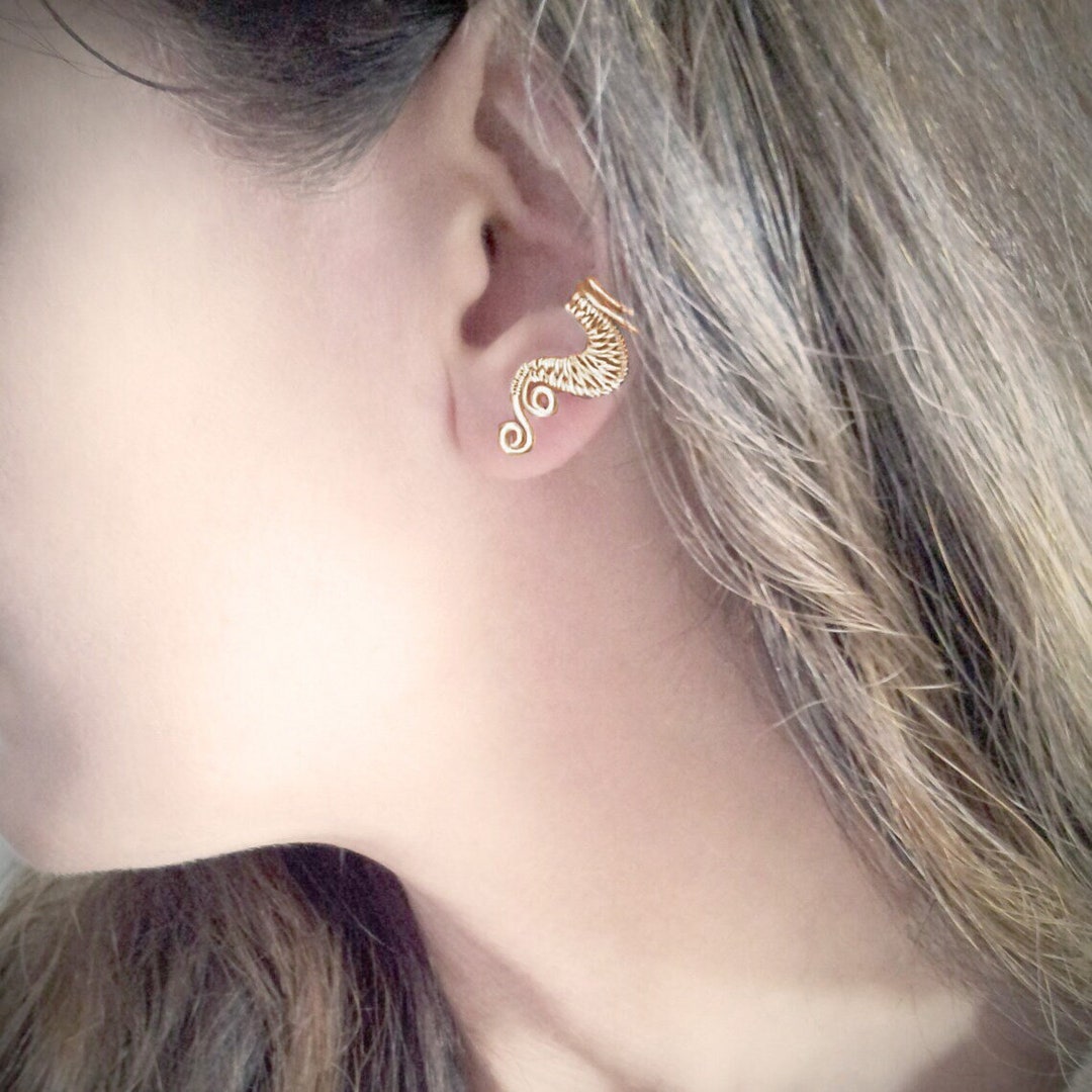 Cute Gold Ear Cuff Trendy Clip on Wrap No Piercing Woven Wire Wrapping ...