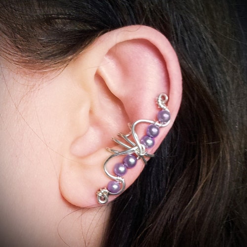 Silver Ear Cuff Silver Ear Wrap Purple | Etsy