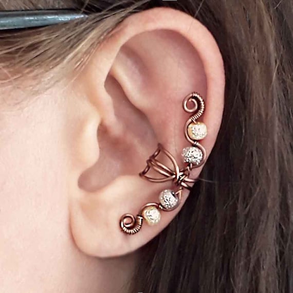 Antique Copper Ear Cuff Purple Glass Moon Beads Ear Wrap - Etsy