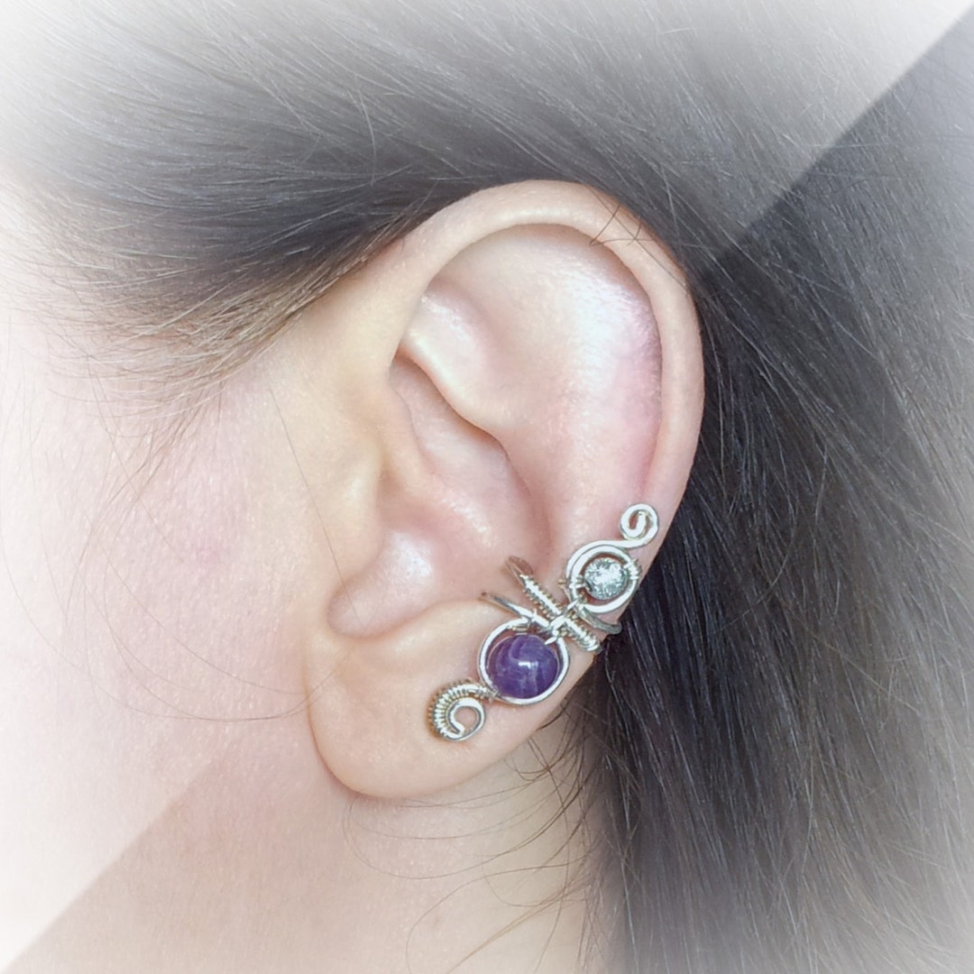 Silver Ear Cuff Amethyst Ear Wrap February Birthstone Ear Wrap - Etsy