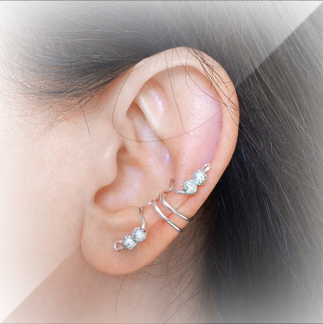 Silver Ear Cuff Glitter Silver Beads Ear Wrap - Etsy