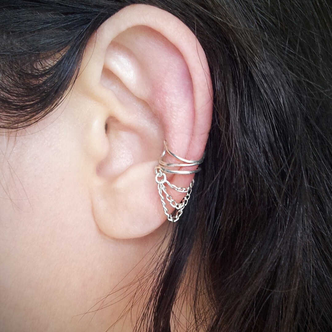 Silver Chain Ear Cuff Dainty Unique Cartilage Wrap, No Piercing Slip On - Etsy
