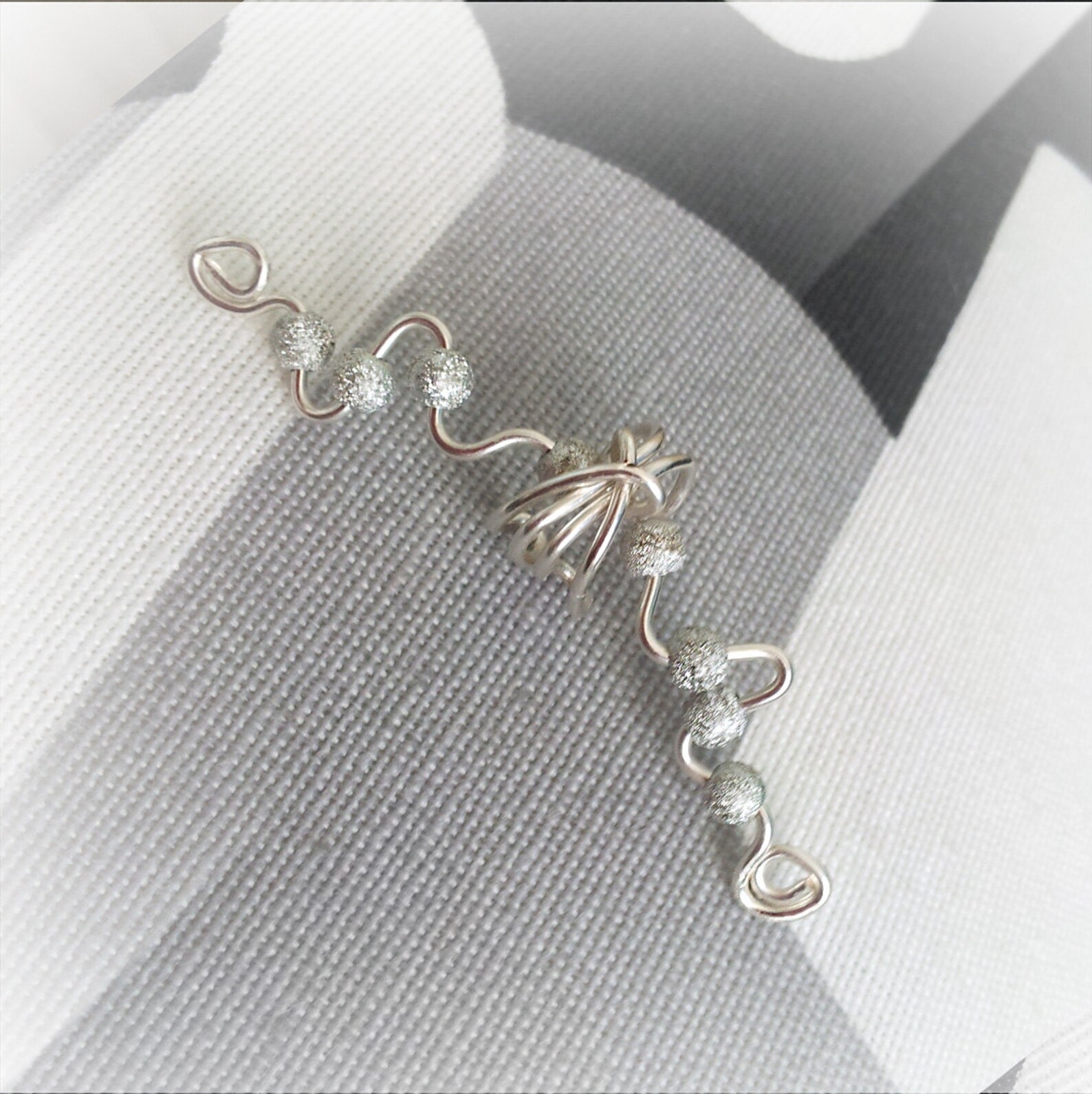Silver Ear Cuff Glitter Silver Beads Large Ear Wrap - Etsy
