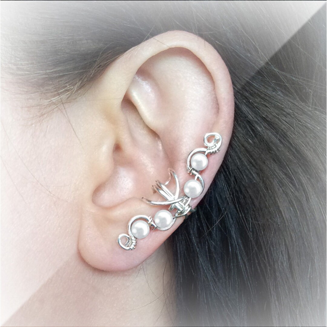 Silver Ear Cuff White Pearls Ear Wrap - Etsy