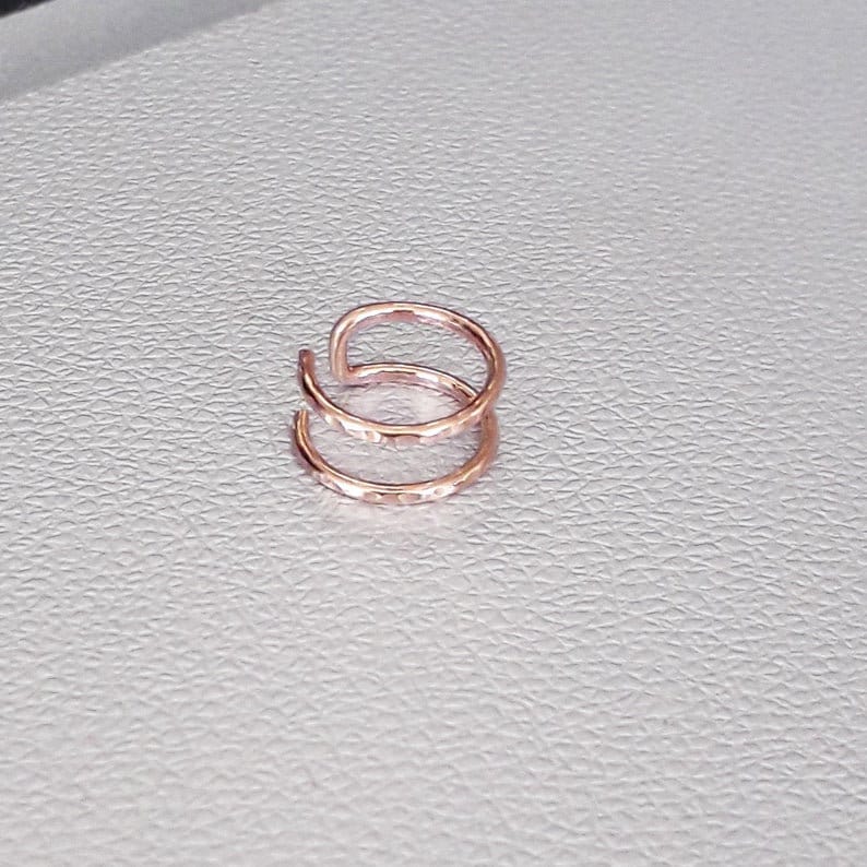 Cute Silver Ear Cuff Helix Wrap , Tiny Huggie Double Ring Clip on ...