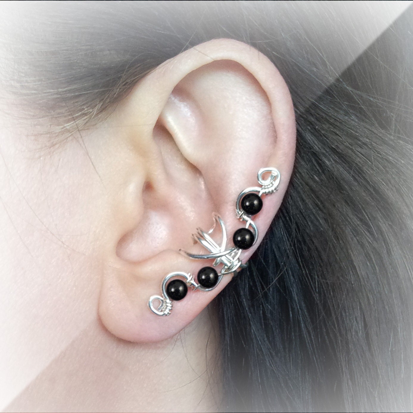 Silver Ear Cuff Black Onyx Silver Ear Wrap - Etsy