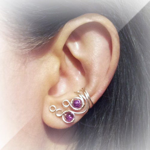 Silver Ear Cuff Purple Large Amethyst Ear Wrap - Etsy
