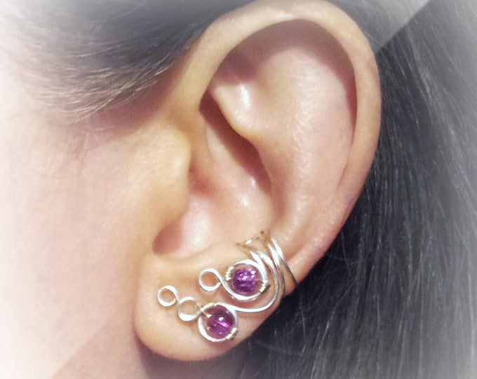 Silver Ear Cuff Silver Ear Wrap Purple - Etsy