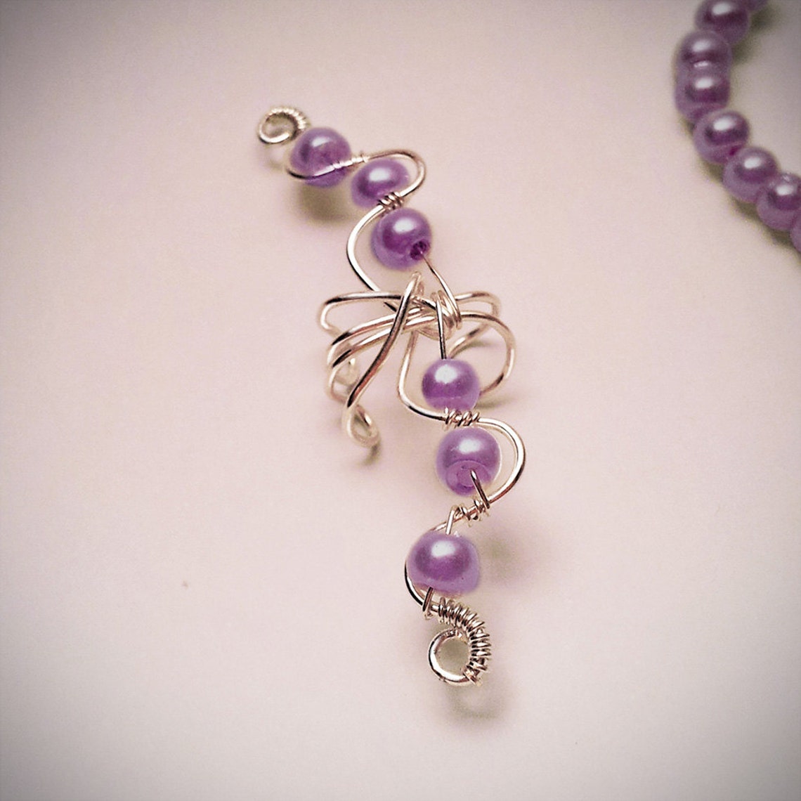 Silver Ear Cuff Purple Pearls Large Ear Wrap - Etsy UK