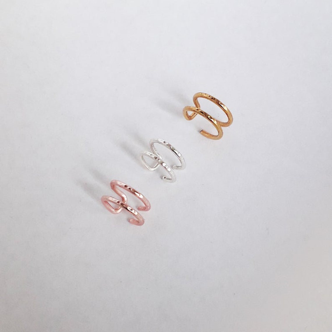 Hammered Sterling Silver Helix Hoops Fake Helix Ring Two - Etsy