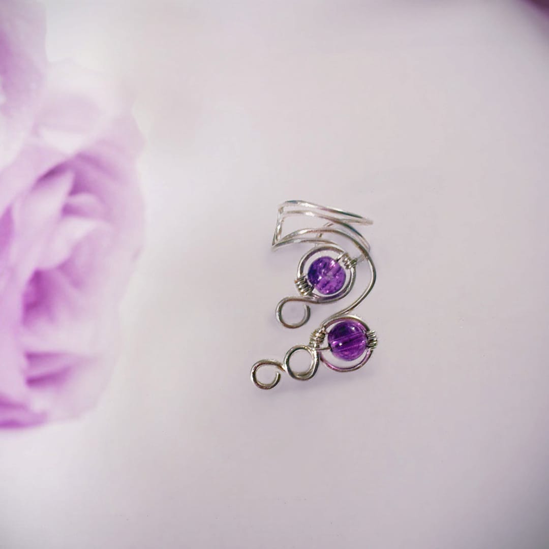 Silver Ear Cuff, Silver Ear Wrap, Unique Purple Ear Cuff, Gift for Her ...