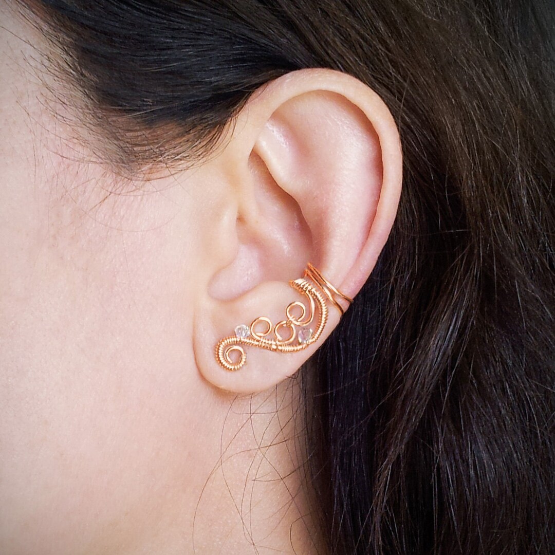 14K GOLD FILLED Ear Cuff, Swarovski Ear Cuff, Swirly Ear Wrap, Gold Ear ...