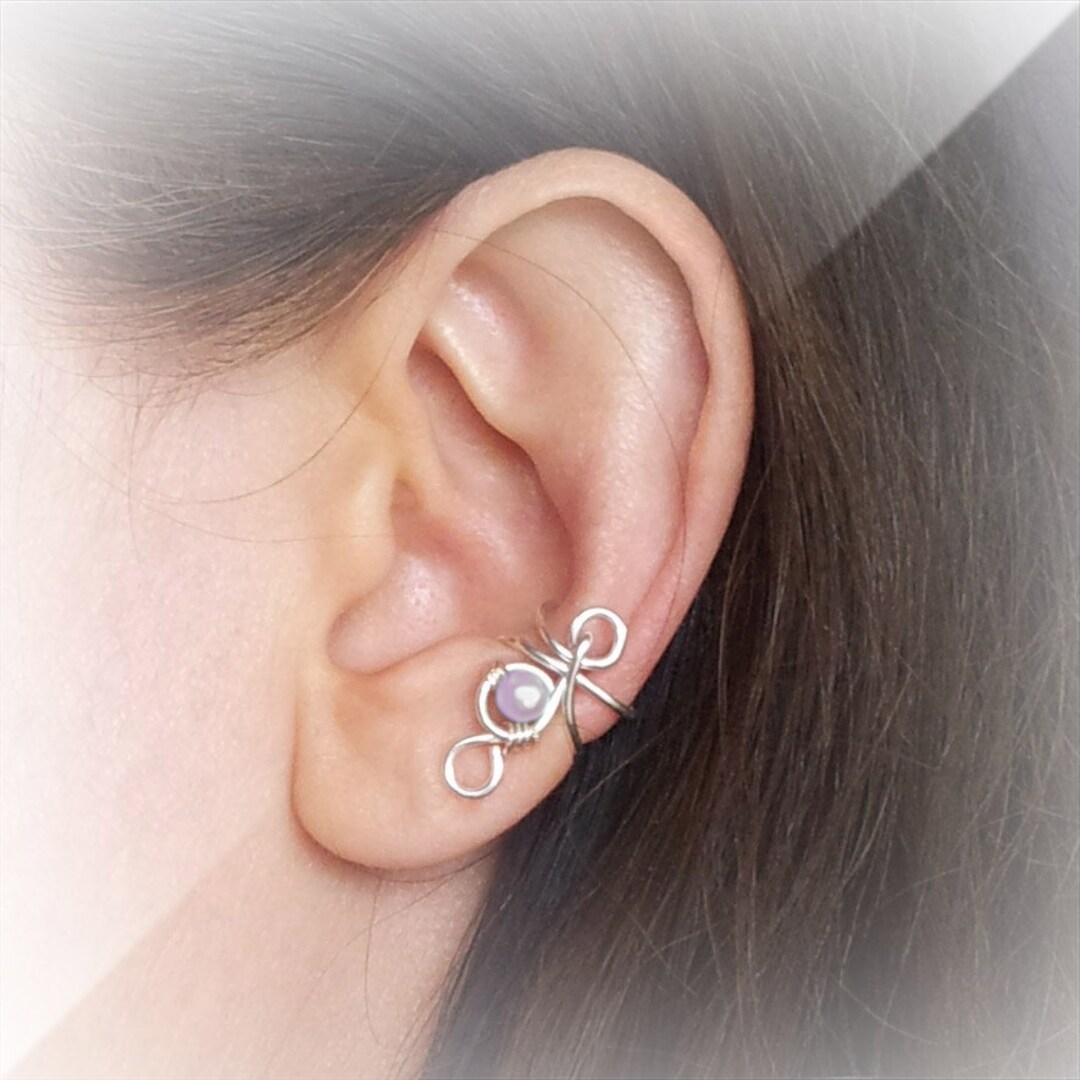 Silver Ear Cuff Purple Pearl Silver Plated Ear Wrap - Etsy UK