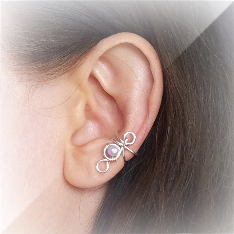 Silver Ear Cuff Purple Pearl Silver Plated Ear Wrap - Etsy UK