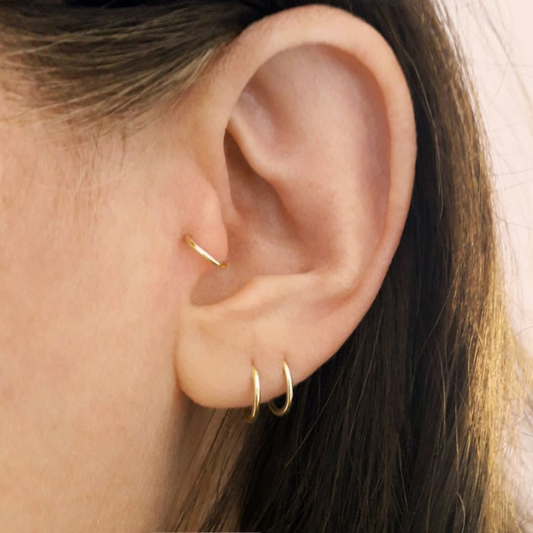 Gold Tragus Earring, Tragus Piercing, Gold Tragus Hoop, Helix Earring ...