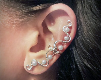 Silver Ear Cuff Glitter Silver Beads Large Ear Wrap | Etsy