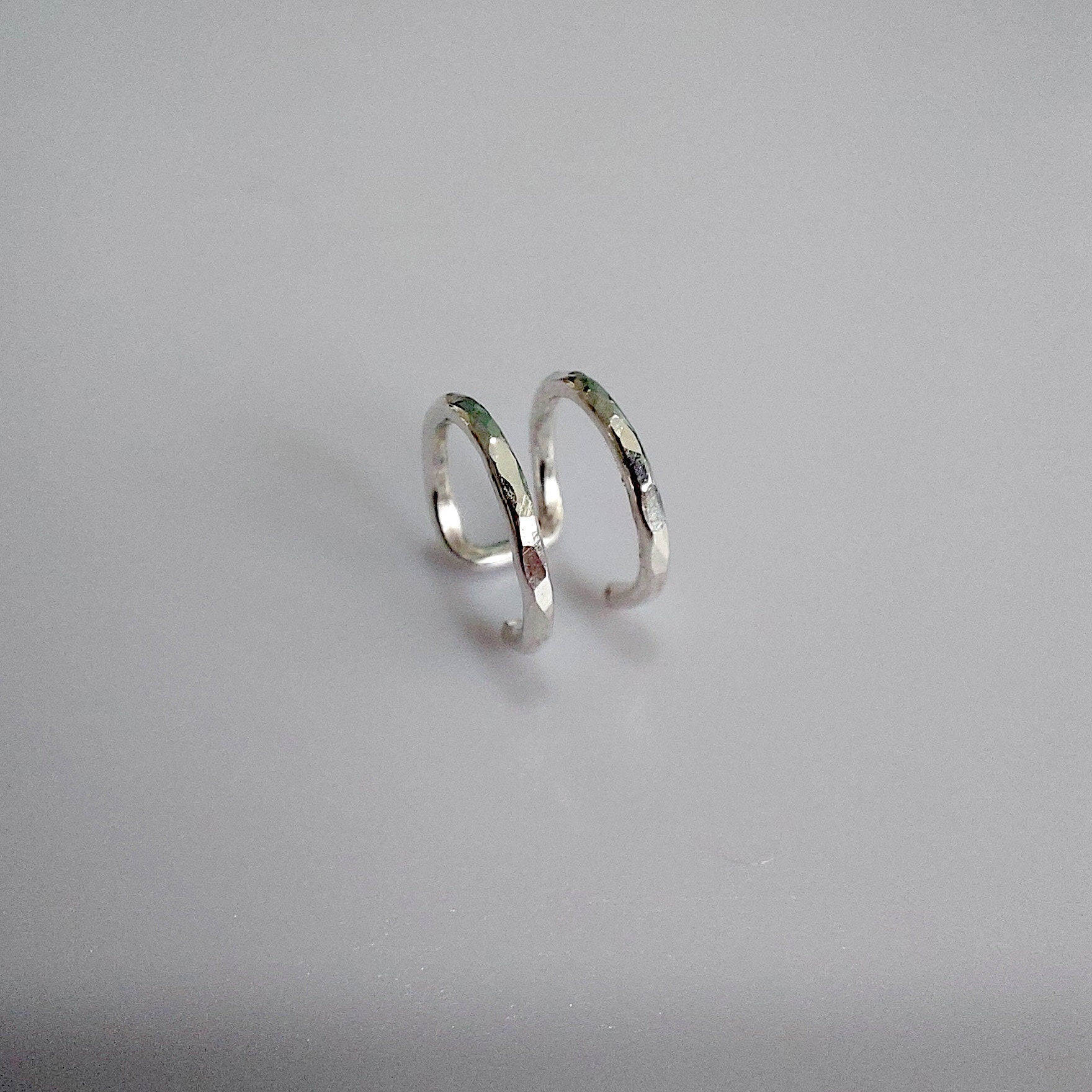 Cute Silver Ear Cuff Helix Wrap , Tiny Huggie Double Ring Clip on ...