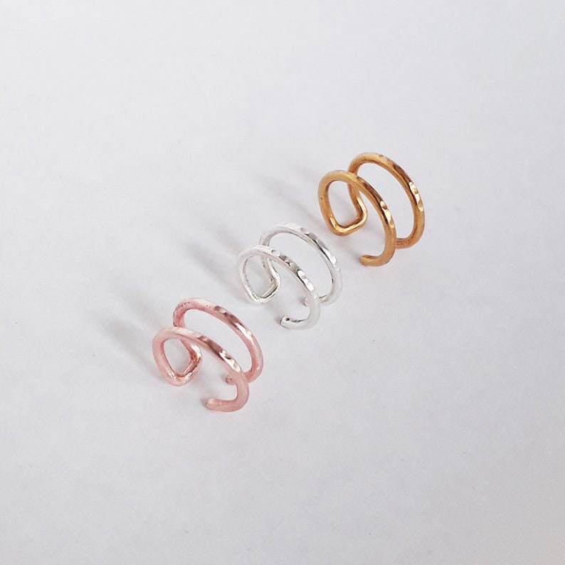 Hammered Sterling Silver Helix Hoops Fake Helix Ring Two - Etsy