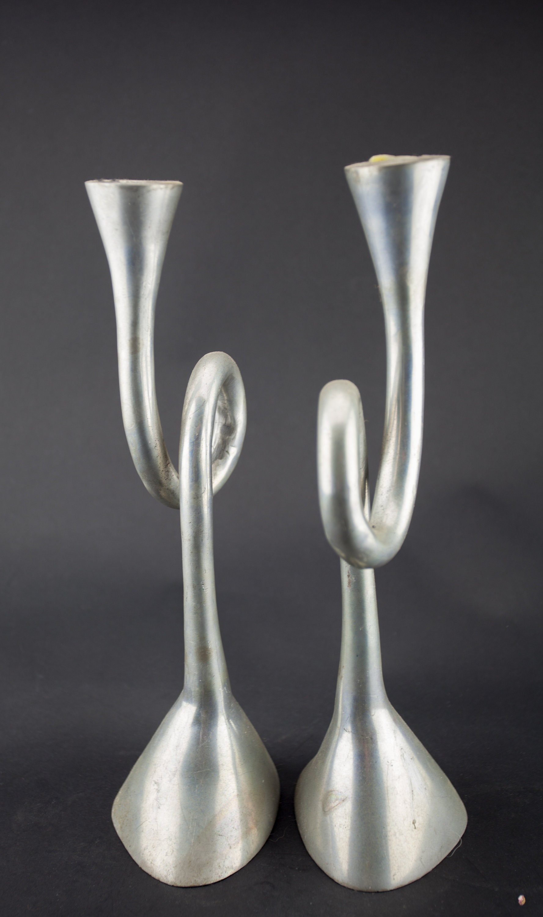 80s Pair Design Aluminium Candle Holders trumpet - Etsy