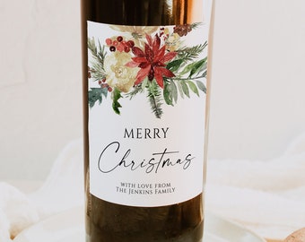 Christmas Wine Labels Custom Holiday Party Red and Gold Wine - Etsy