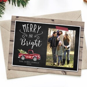 Red Truck Christmas Card with Photo Template Printable Xmas | Etsy