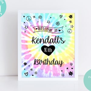 Tie Dye Birthday Welcome Sign Template, Groovy Party Decor (digital ...