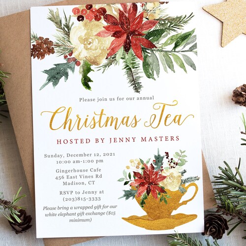 Christmas Tea Party Invitation Template / Holiday Tea Party - Etsy