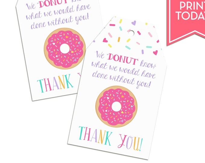 Donut Party Favor Tags Printable Sprinkles Gift Tags Thank - Etsy