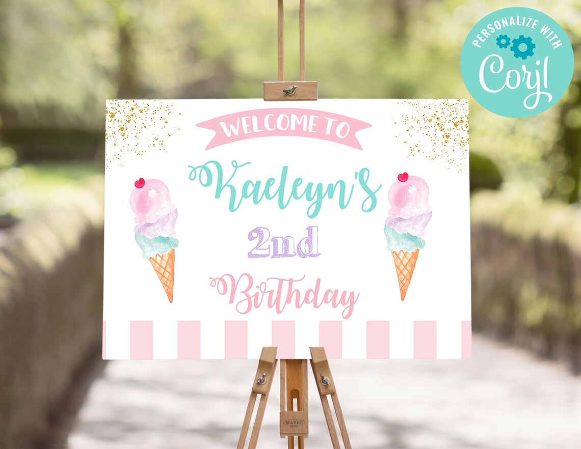 Ice Cream Party Welcome Sign Editable Template / Ice Cream - Etsy