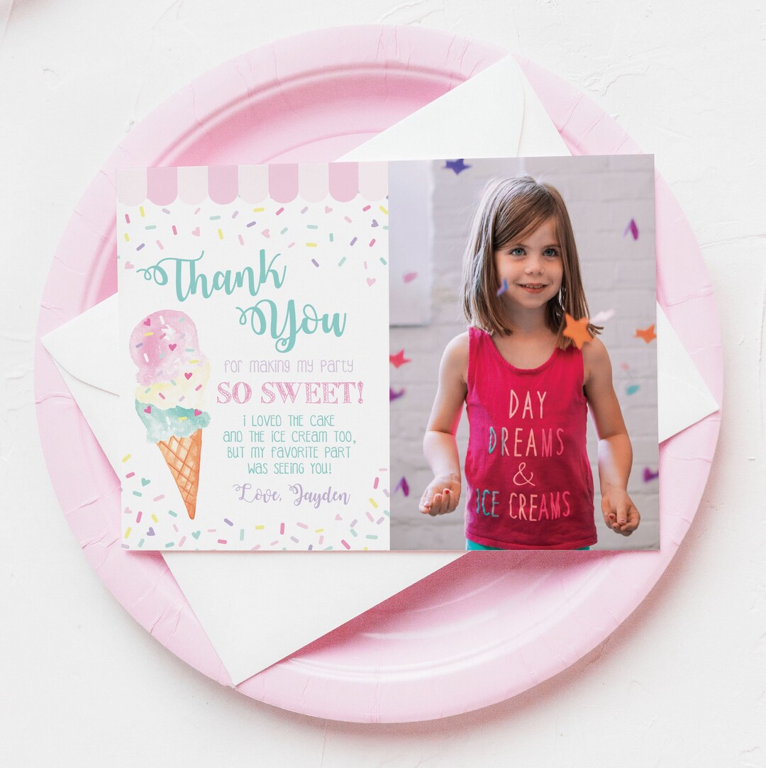 Ice Cream and Sprinkles Photo Thank You Cards Printed / Ice Cream Party ...