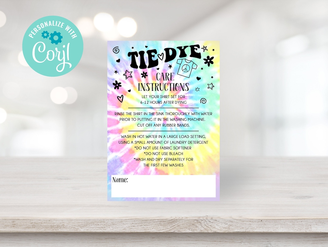 Tie Dye Party Wash Instruction Card Template / Tie Dye T-shirt Wash ...