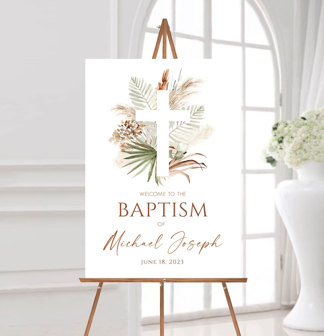 Modern Boho Baptism Welcome Sign TEMPLATE / Christening Poster Sign ...