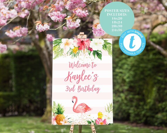 Tropical Flamingo Party Welcome Sign in Poster Sizes Editable | Etsy