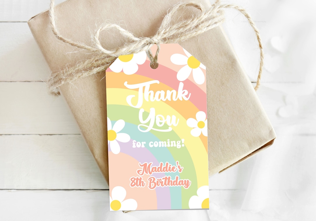 Daisy Rainbow Birthday Party Treat Bag Tags / Pastel Rainbow Printable ...